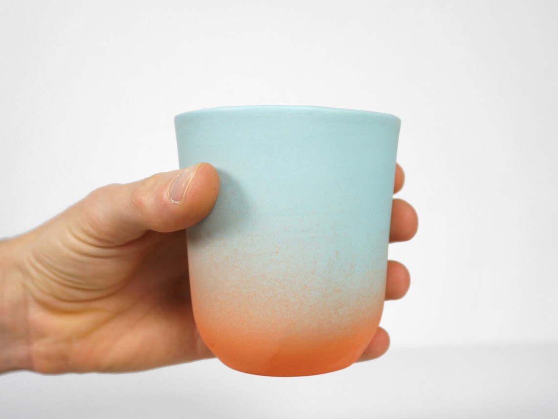 Sunset Porcelain Thermo Cup – Orange & Turquoise Double Wall Cup - Etsy