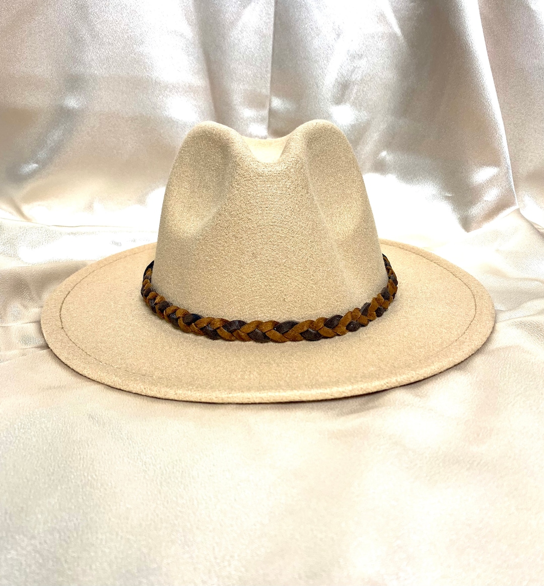 Brown Leather Braided Hat Band - Brown Braided Hat Band - Adjustable ...
