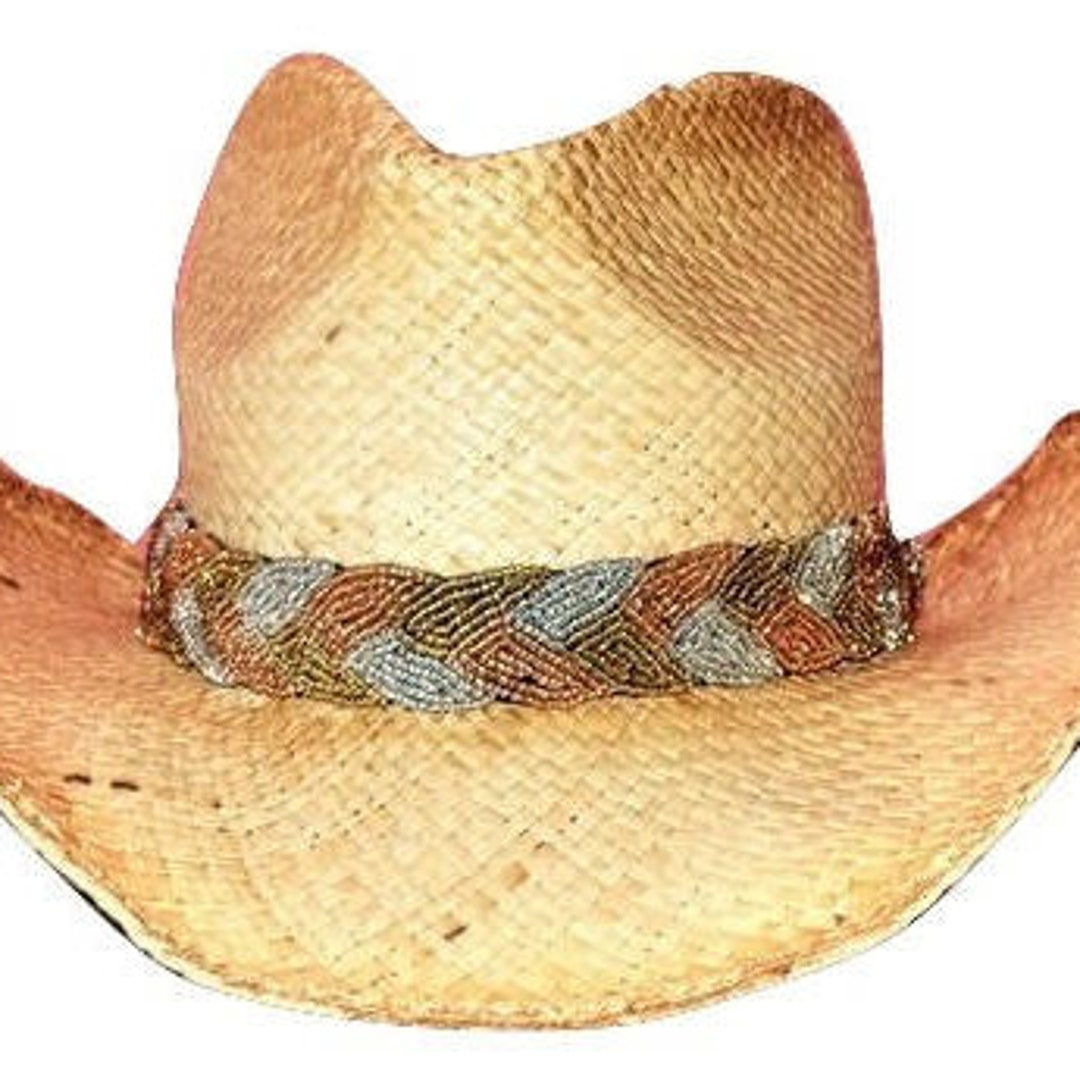 Beaded Hat Band - Tri Gold Hat Band - Adjustable Hatband - Cowboy Hat ...