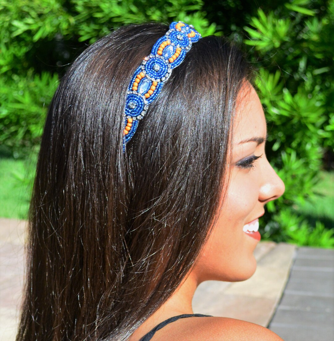 Hand Beaded Headband - Adjustable Headband - Crystal Headband - Boho ...
