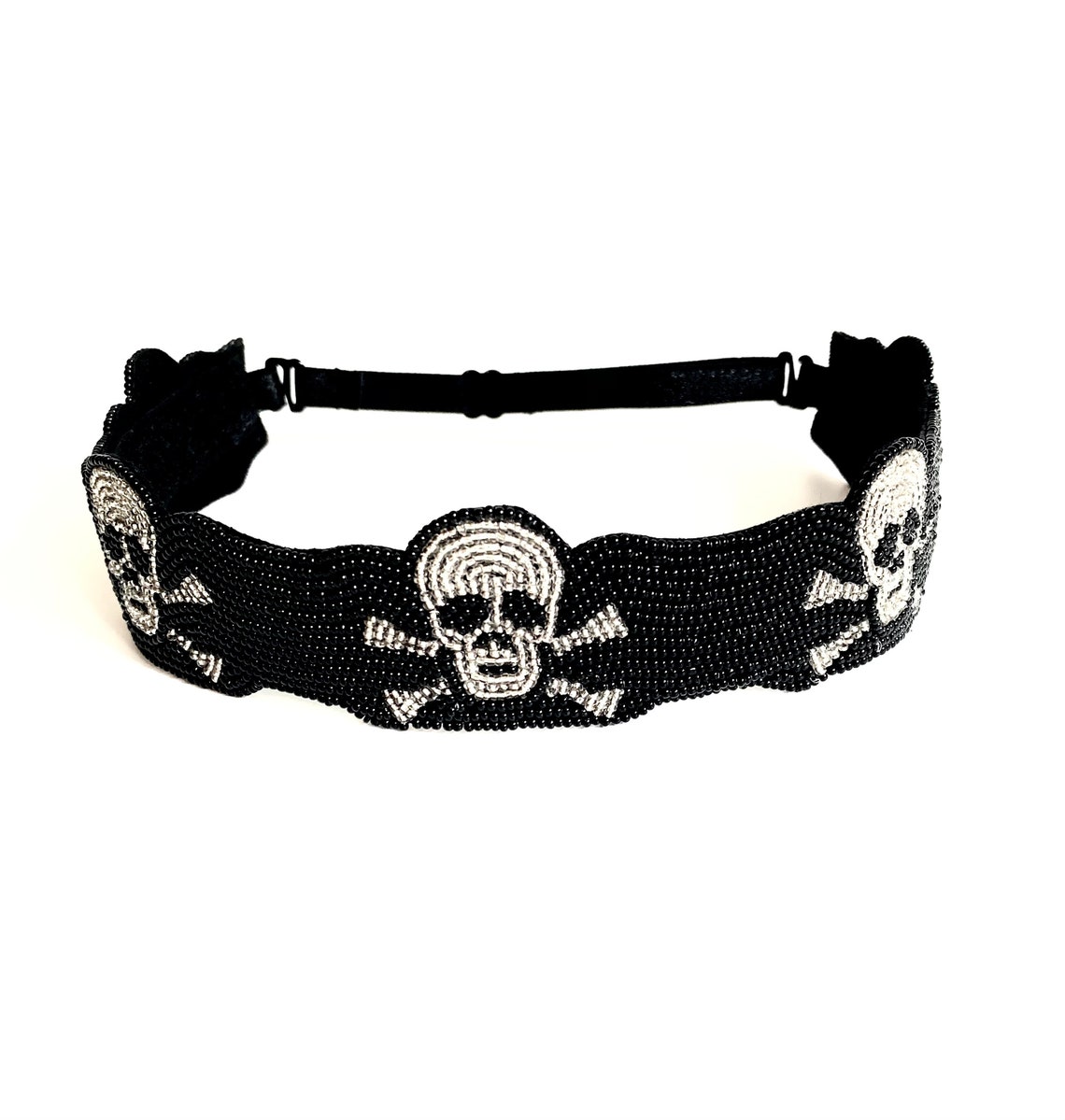 Beaded Headband Skull and Crossbones Headband Halloween - Etsy