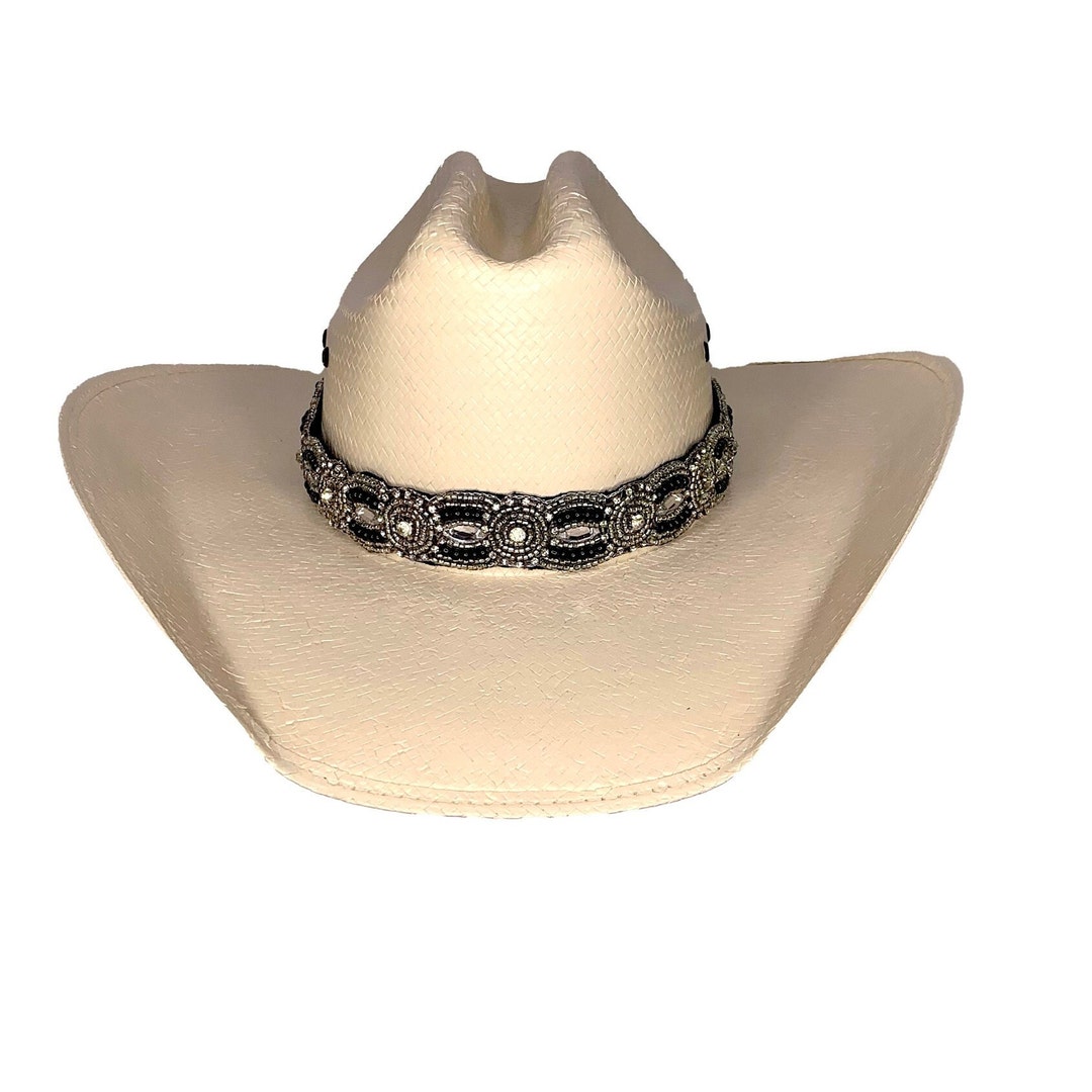 Silver Hat Band - Black Hat Band - Beaded Hat Band - Cowboy Hat Band ...
