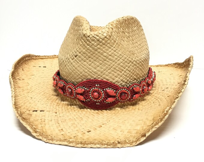 Red Hat Band - Beaded Hat Band - Adjustable Hat Band - Cowboy Hat Band ...