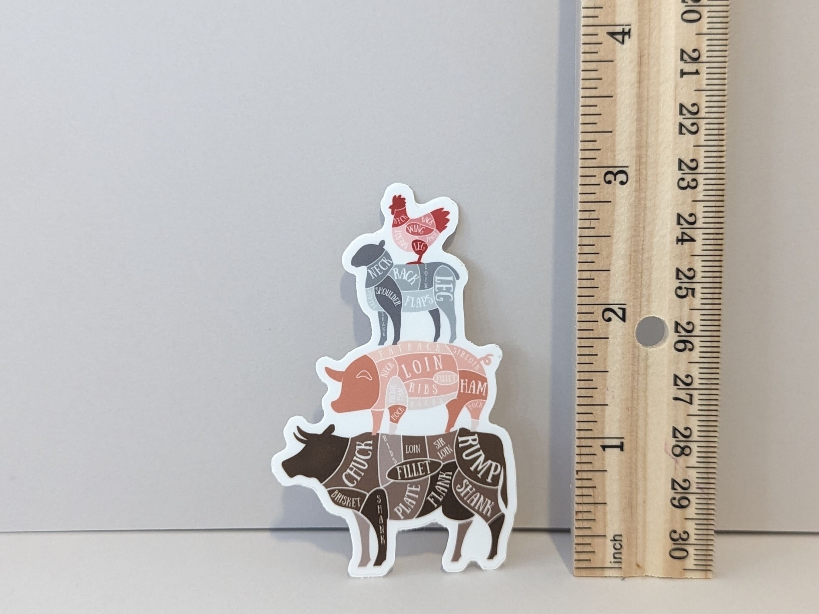 Stacked Farm Animals Stickers for Water Bottles, Butcher Cuts Decal ...
