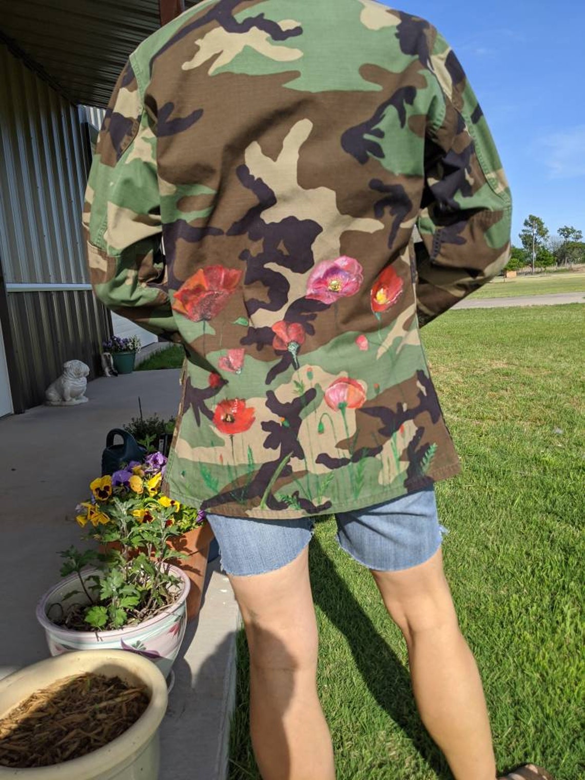 Hand Painted Poppies Camo BDU Jacket Small XS - Etsy