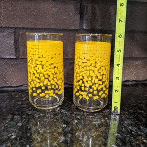 Vintage Yellow Square Geometric Pattern 6 Inch Glasses Set of 2 - Etsy