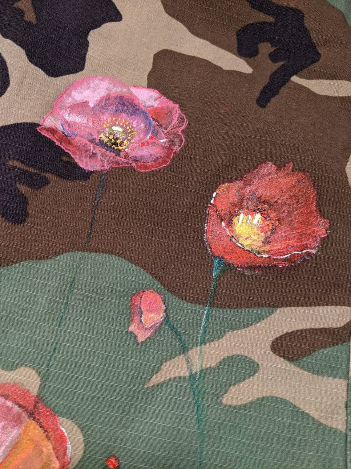 Hand Painted Poppies Camo BDU Jacket Small XS - Etsy