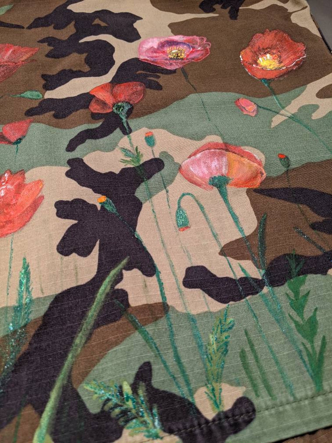 Hand Painted Poppies Camo BDU Jacket Small XS - Etsy