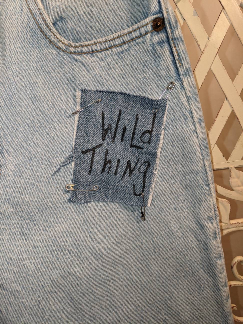 Hand Made Painted Denim Patch With Safety Pins - Etsy