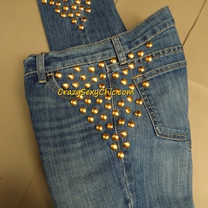 Gold Studded Trendy Jeans Women's Size 6 Skinny Jean 28 Waist - Etsy