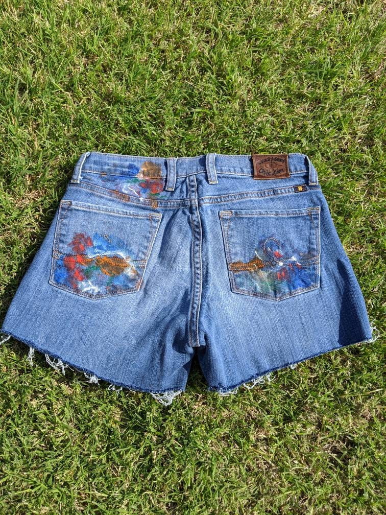 Hand-painted & Patched Shorts Size 4 / 27 - Etsy