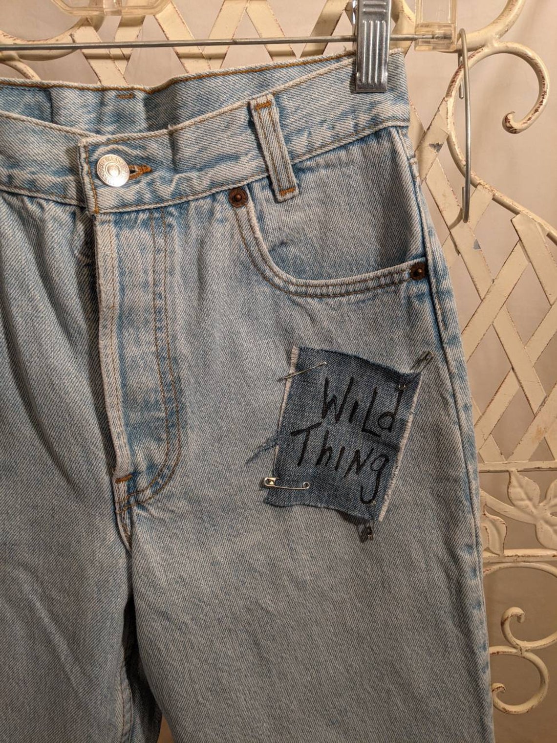 Hand Made Painted Denim Patch With Safety Pins - Etsy