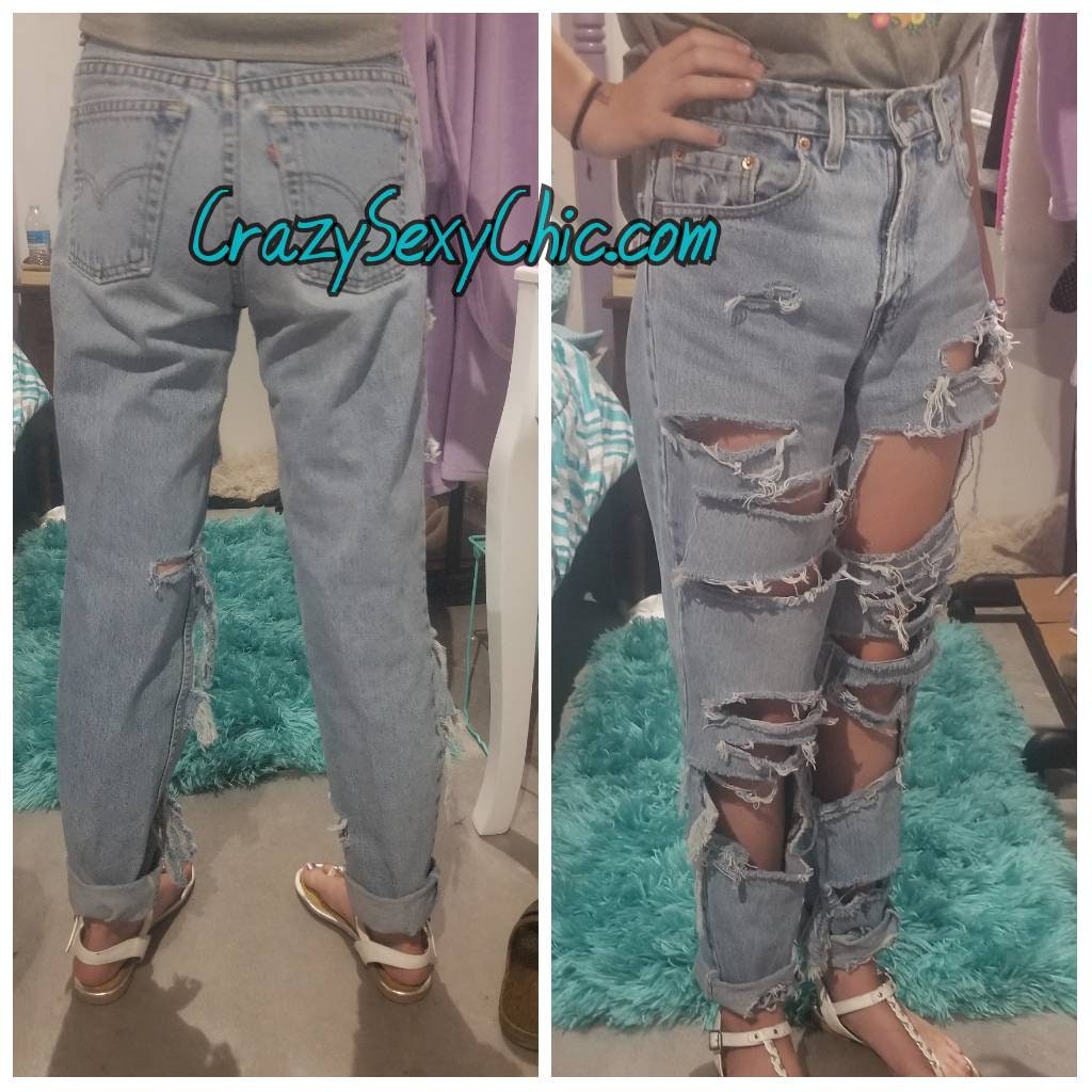 Custom Ripped Shredded Vintage Levi's Jeans Size 3 High Waist - Etsy