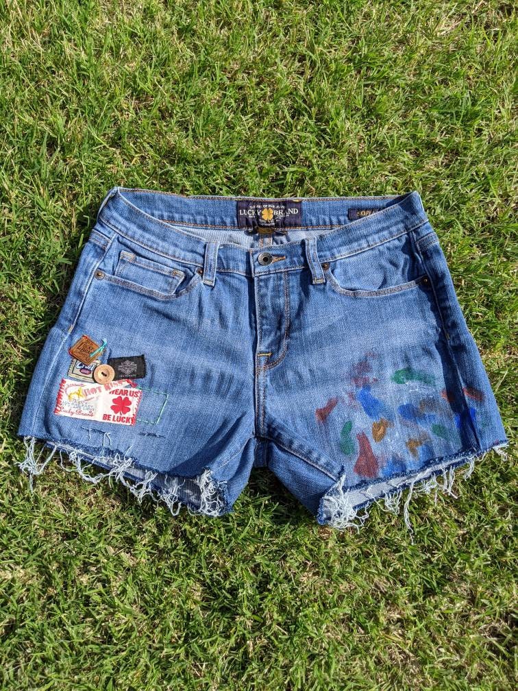 Hand-painted & Patched Shorts Size 4 / 27 - Etsy