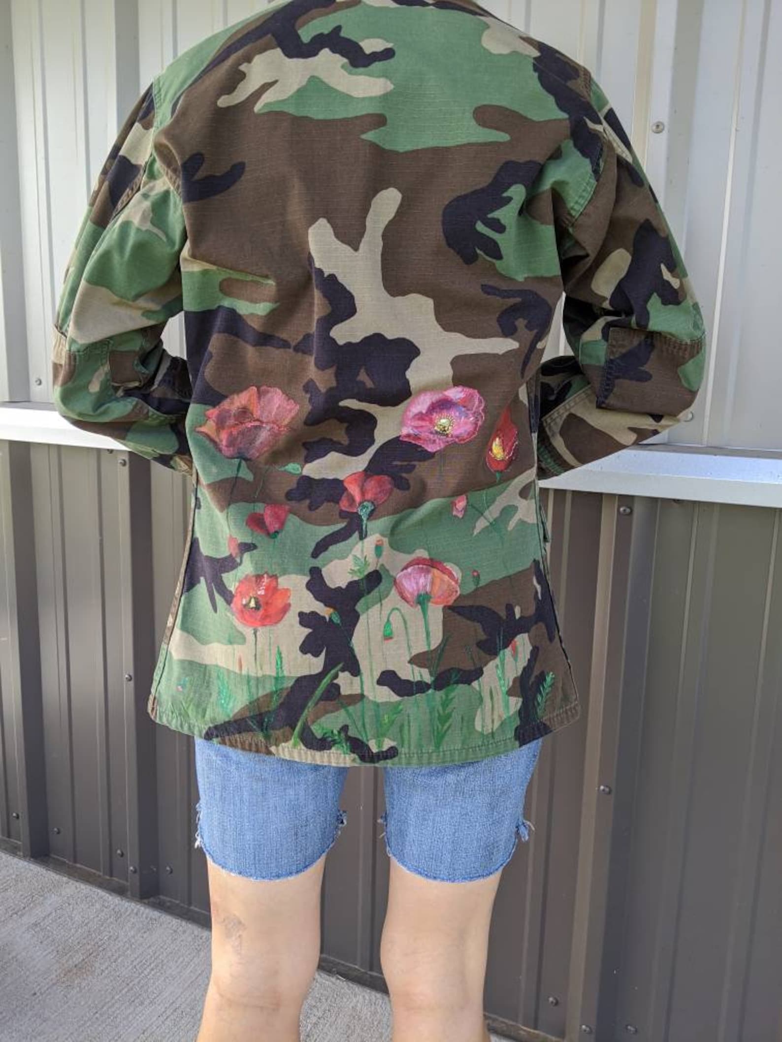 Hand Painted Poppies Camo BDU Jacket Small XS - Etsy