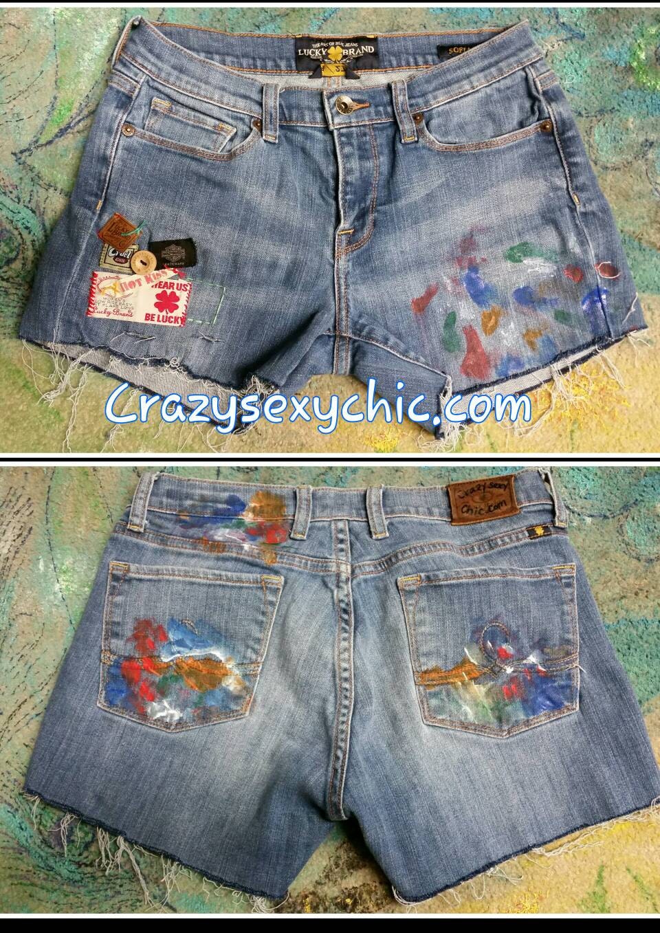 Hand-painted & Patched Shorts Size 4 / 27 - Etsy