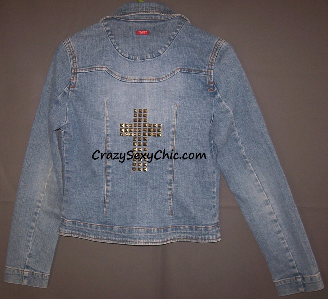 Hand-studded CROSS Denim Fitted Jacket Size Medium | Etsy