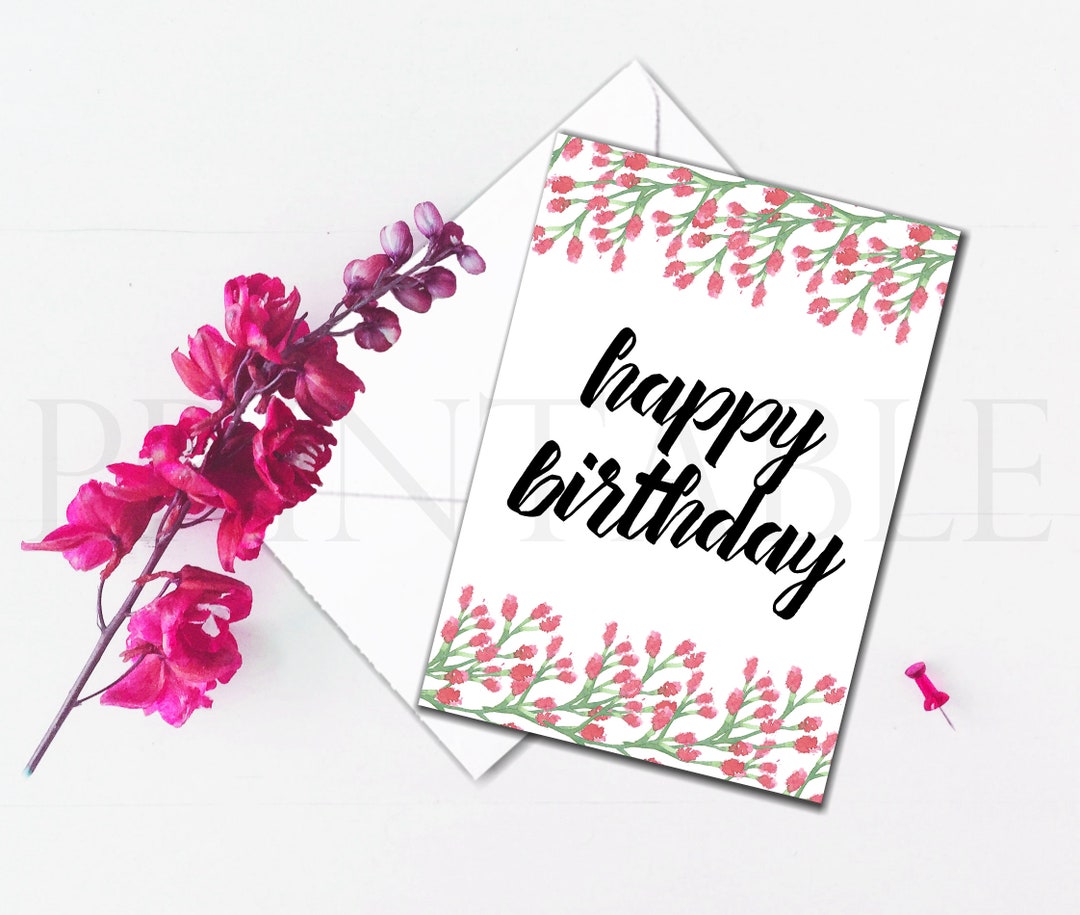 Happy Birthday Card Printable Rose Bud - Etsy