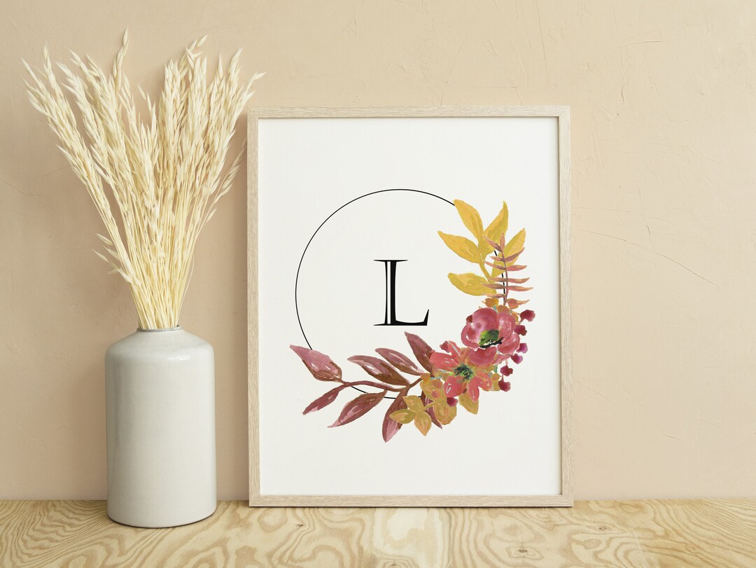 Digital Letter L Print in Autumnal Wreath / Fall Print, Bridesmaid Gift ...