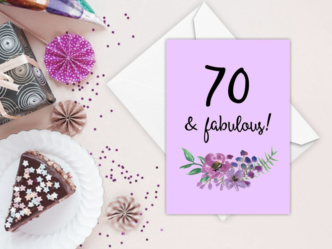 Digital 70th Birthday Card With Purple Floral Happy 70th Mum Born in ...