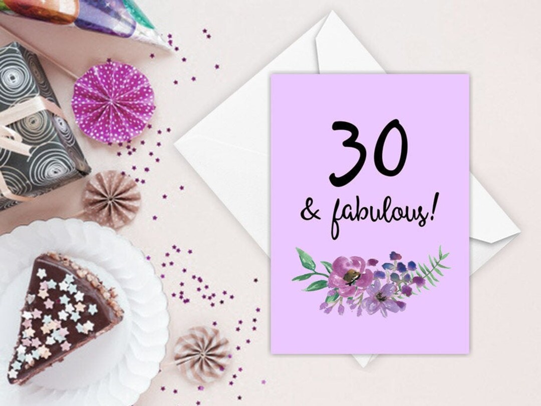 Digital 30th Happy Birthday Card With Purple Floral, a Happy Thirtieth ...