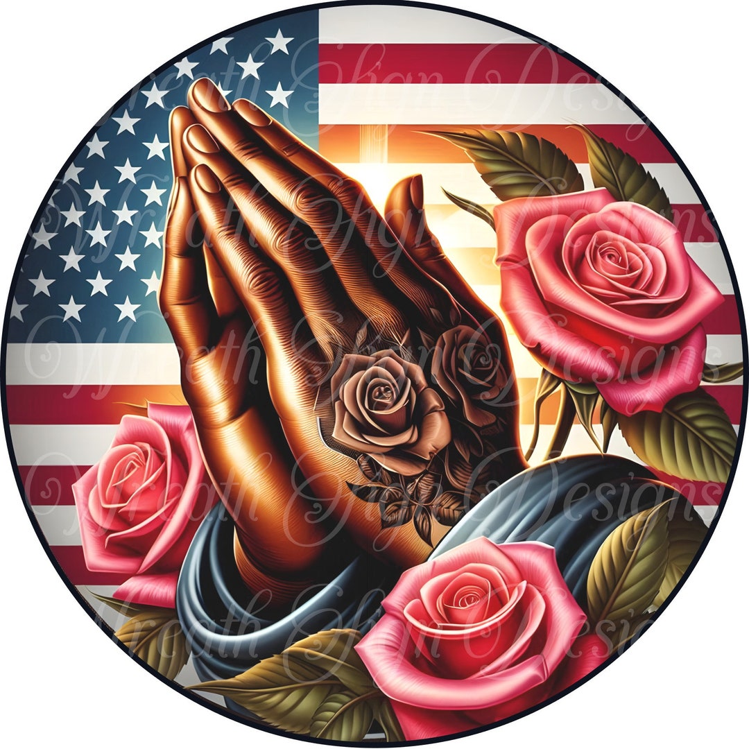 Patriotic, Freedom, African American Praying Hands Red Roses Floral ...