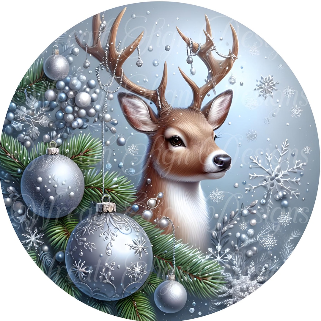 Winter, Christmas, Deer Sign, Metal Sign Round Sign, Wreath Attachment ...