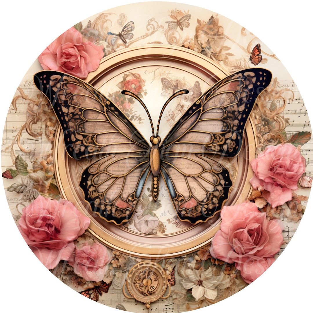 Pink Steampunk Butterfly Sign, Butterflies and Gears Wreath Sign. Metal ...