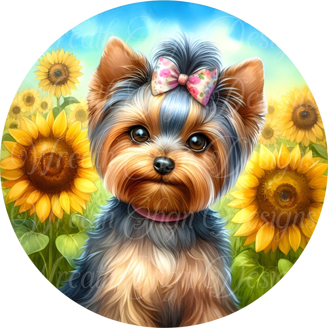 Yorkie Dog in Sunflowers Round Metal Wreath Sign - Etsy
