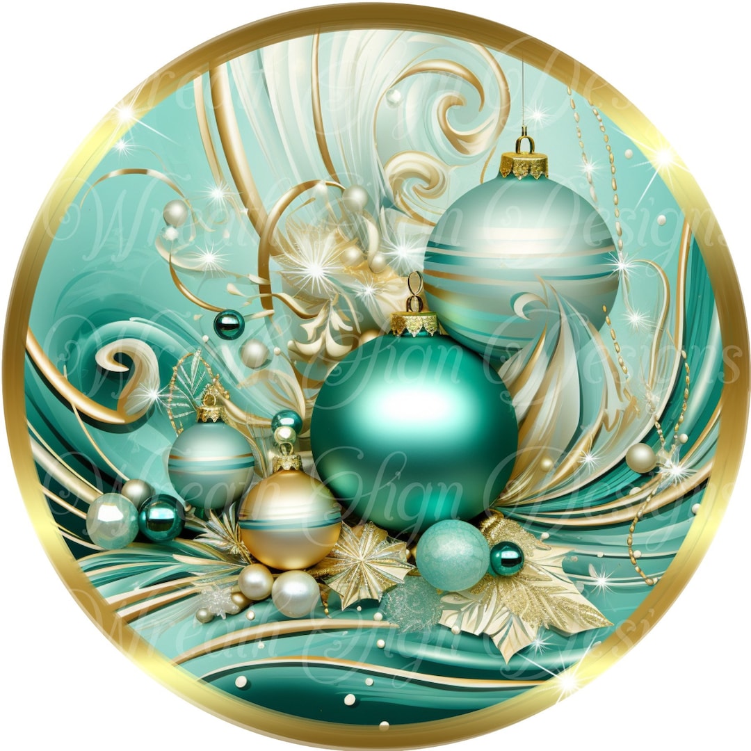 Teal & Gold Christmas Ornament Wreath Sign - Etsy