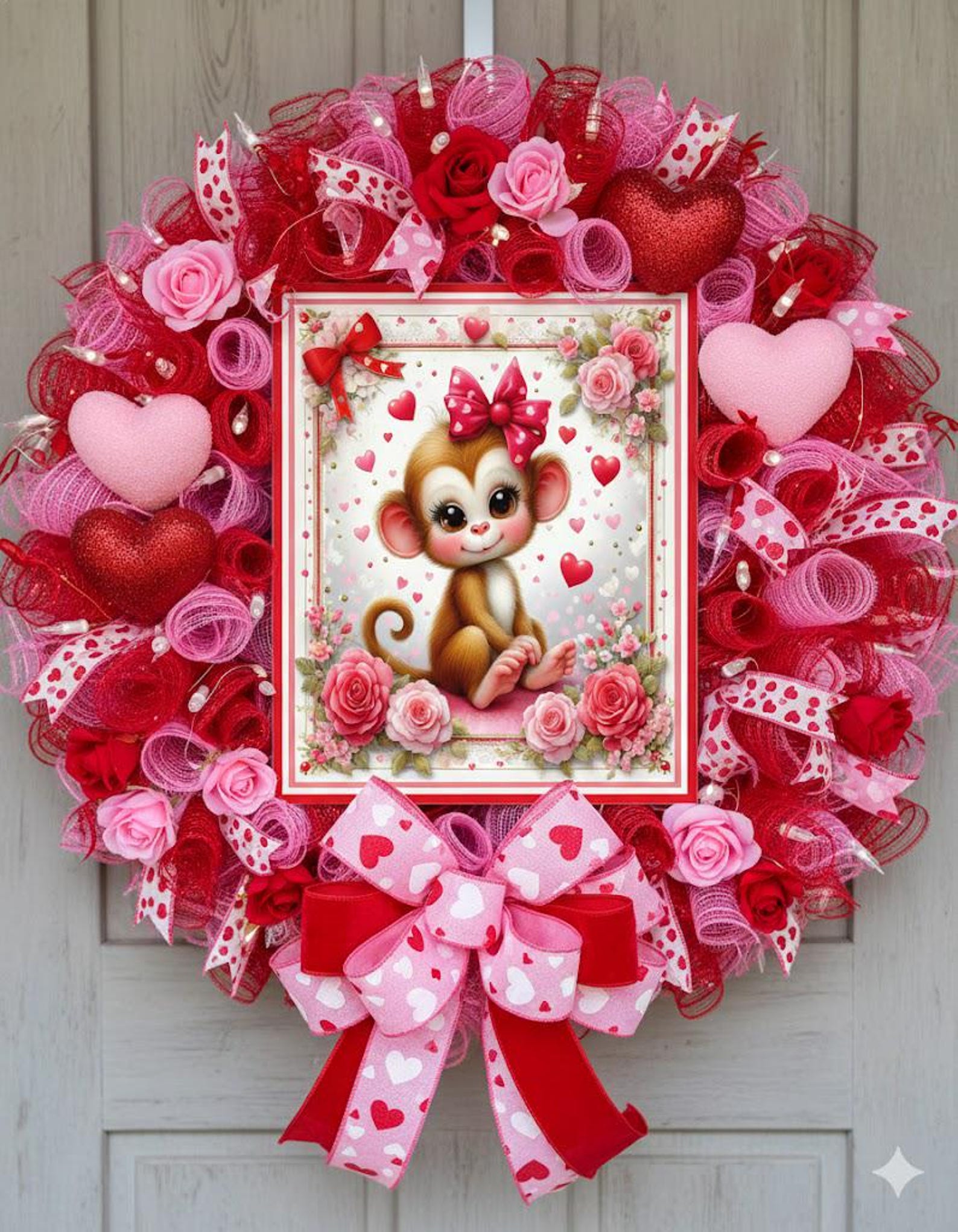 8x10 Valentine's Day Monkey Wreath Sign: Hearts and Flowers Wreath ...