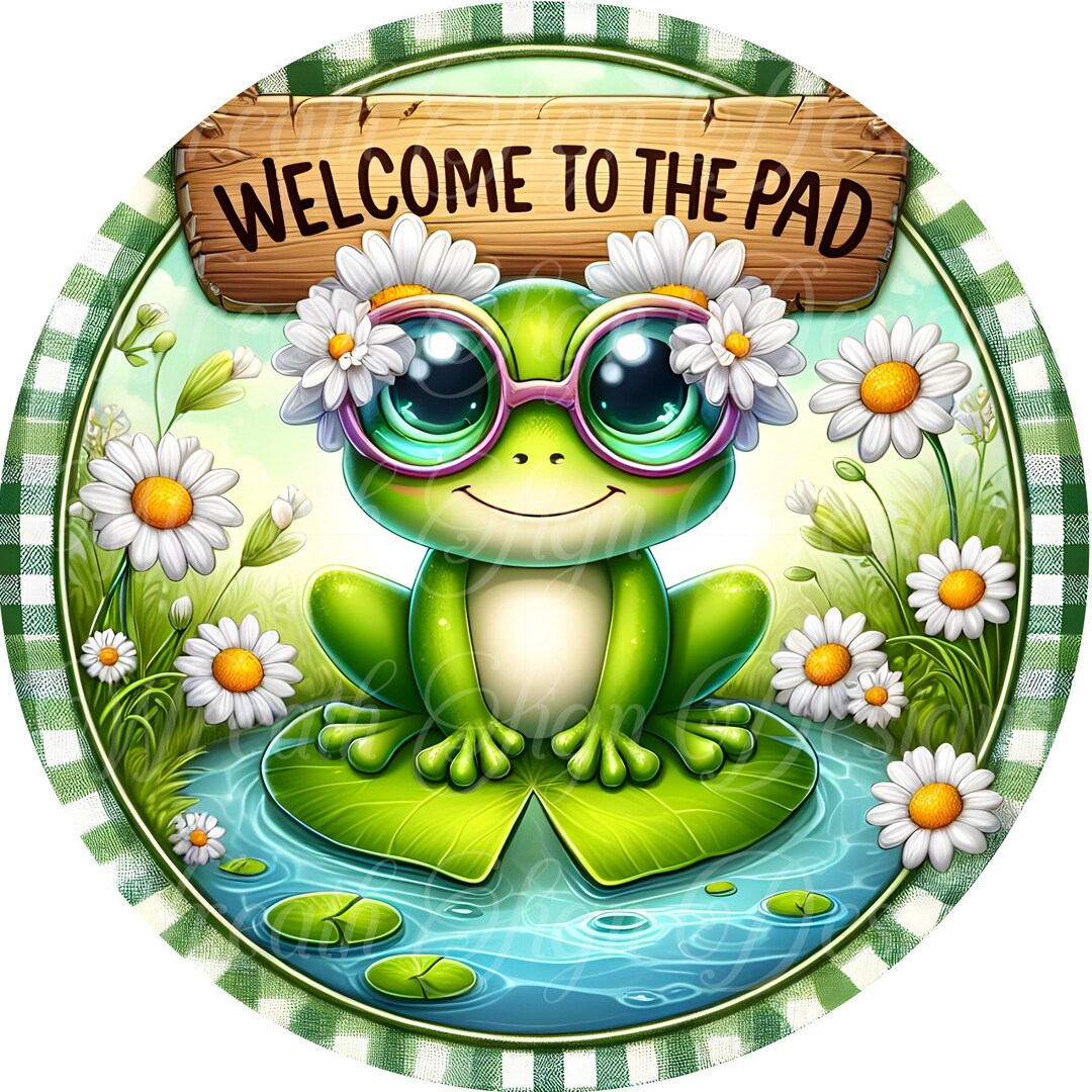 Frog Sign, Summertime Sign, Green Frogs and Daisies Metal Wreath Sign ...