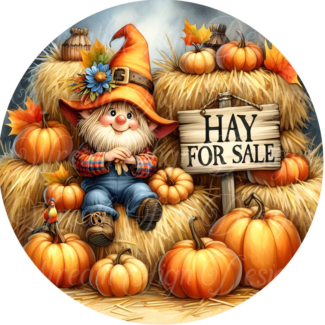 Round Metal Sublimated Wreath Sign, Fall Gnome Center Wreath Attachment ...