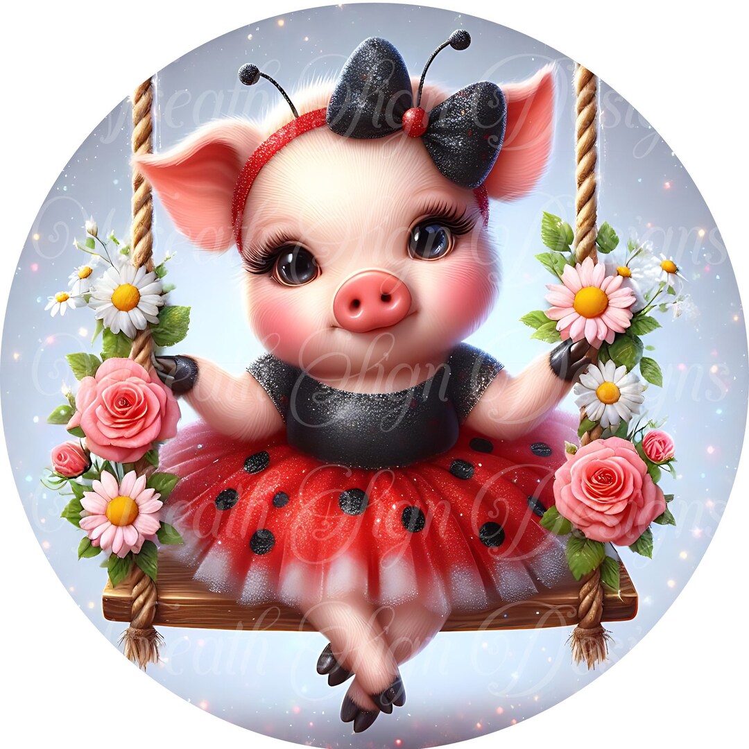 Cute Pig Dressed as a Ladybug Farmhouse Wreath Sign, Welcome Metal ...