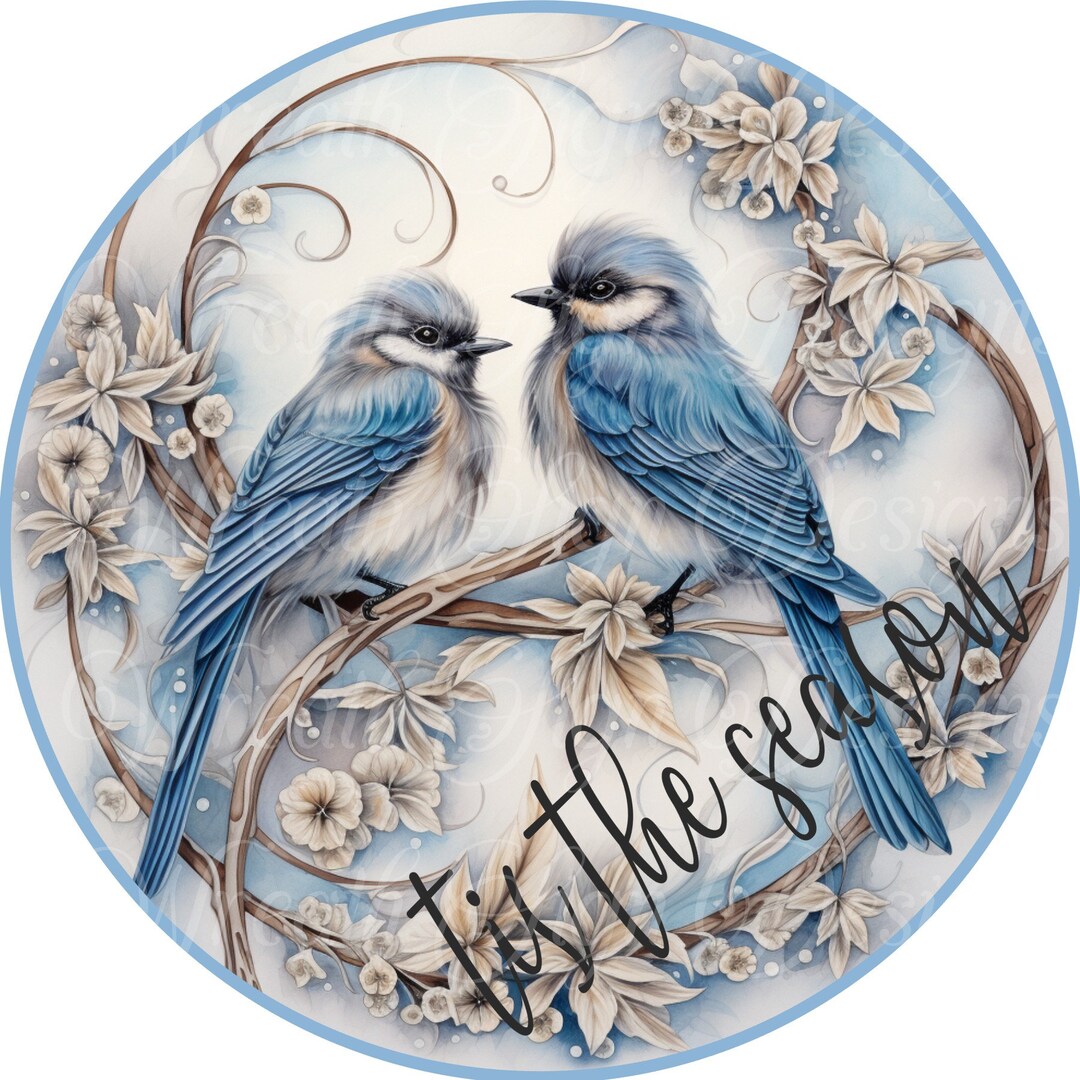 Round Metal Sublimate Wreath Sign, Bluebirds Winter Christmas Sign ...