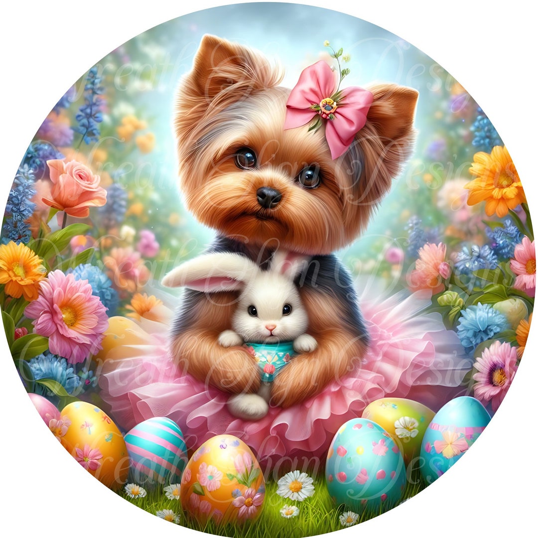 Easter Sign for Wreath, Yorkie Dog Wearing a Tutu Metal Sign Spring ...