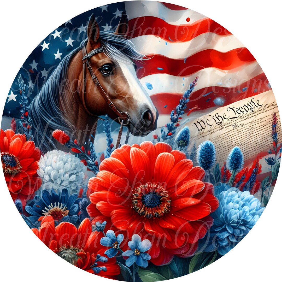 Americana Horse Metal Wreath Sign: Patriotic Floral Centerpiece - Etsy