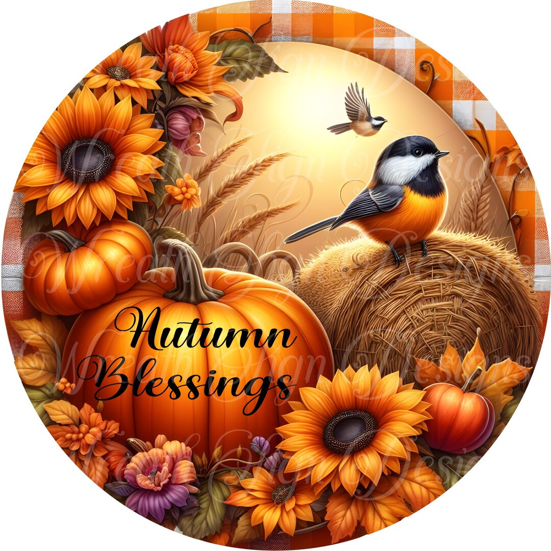 Autumn Chickadee Metal Wreath Sign: Pumpkins & Sunflowers - Etsy