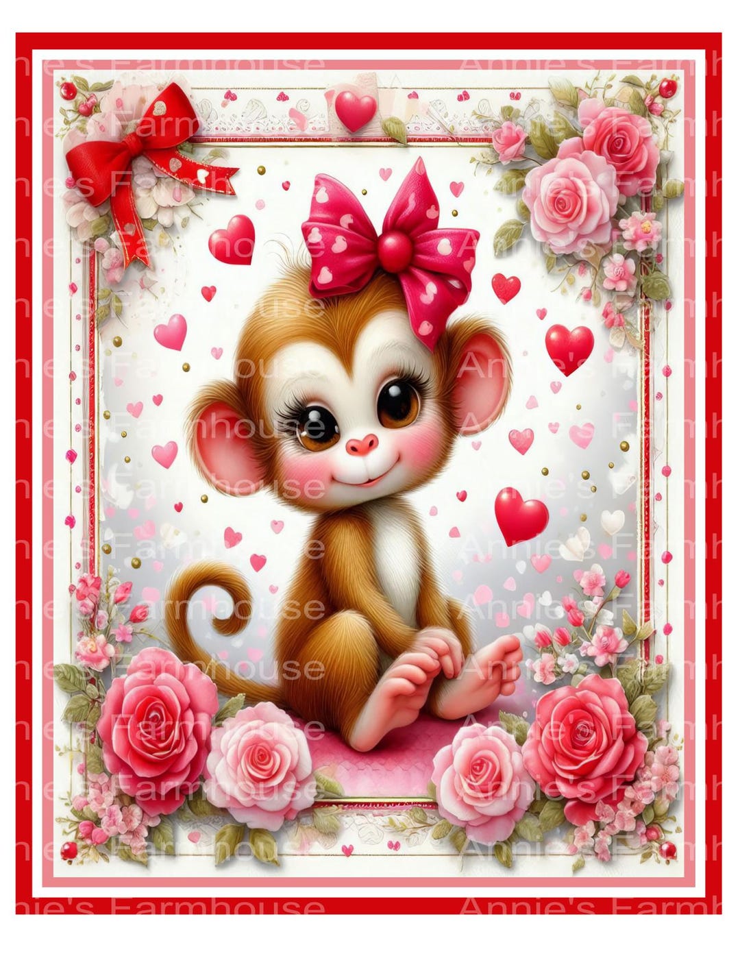 8x10 Valentine's Day Monkey Wreath Sign: Hearts and Flowers Wreath ...