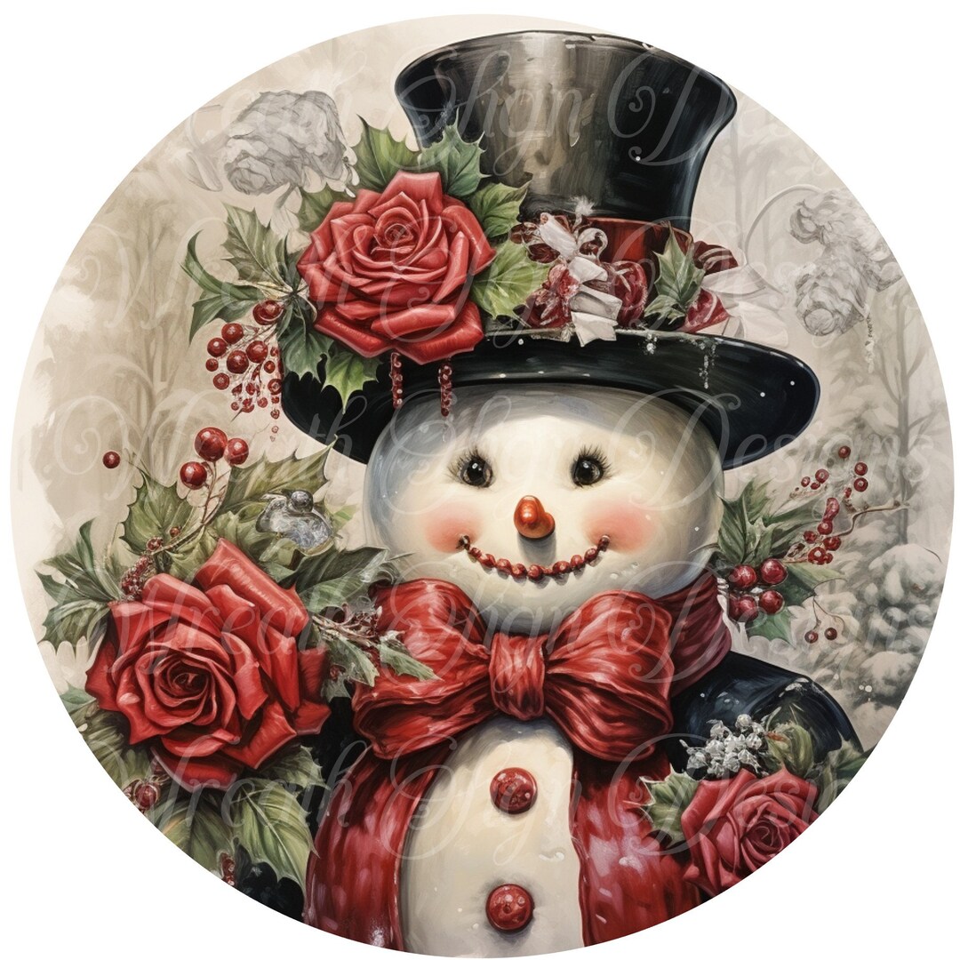 Winter Rose Snowman Sign, Red and Black Snowman Christmas, Wreath Sign ...