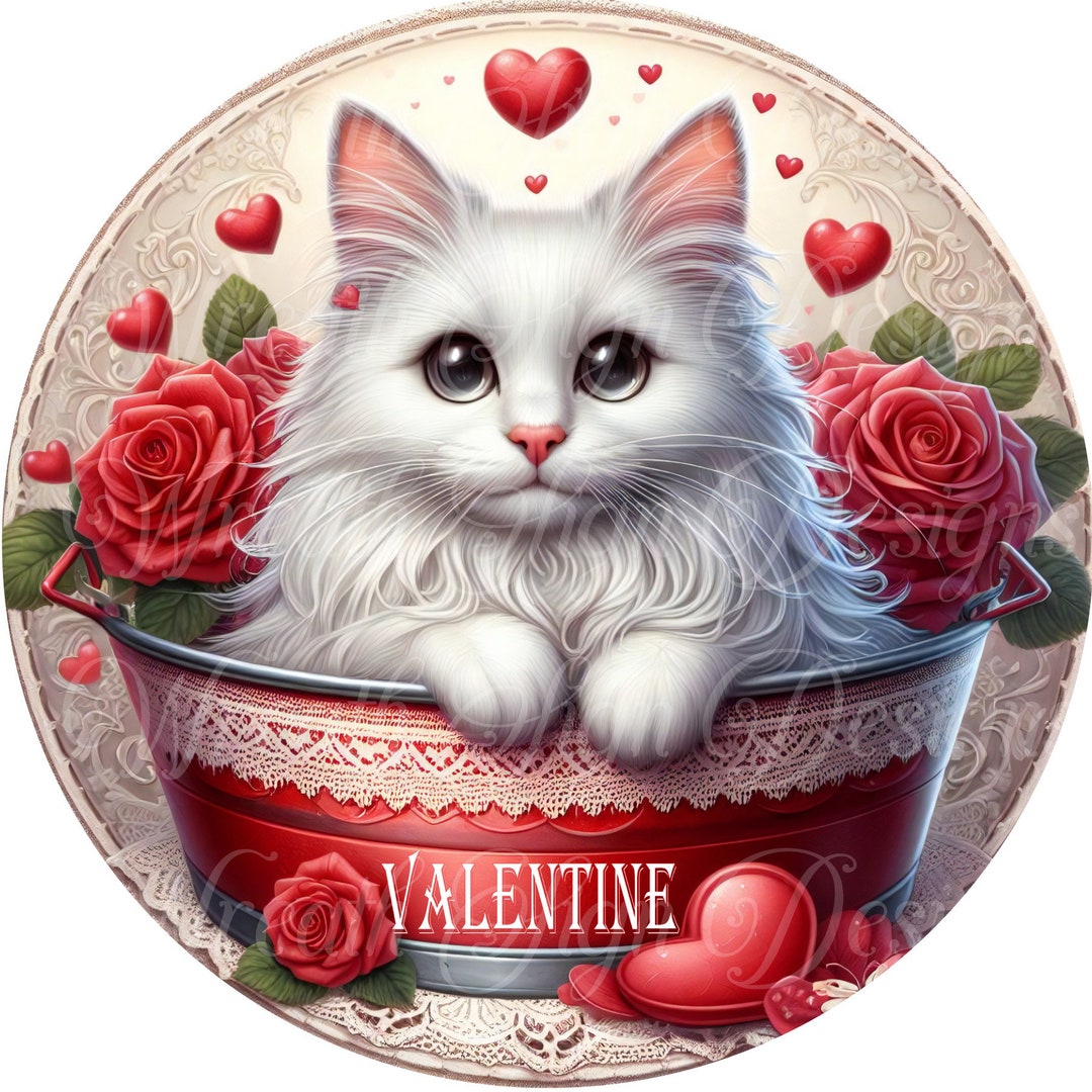 Valentine's Day Cat Wreath Sign: Roses & Hearts Farmhouse Plaque - Etsy