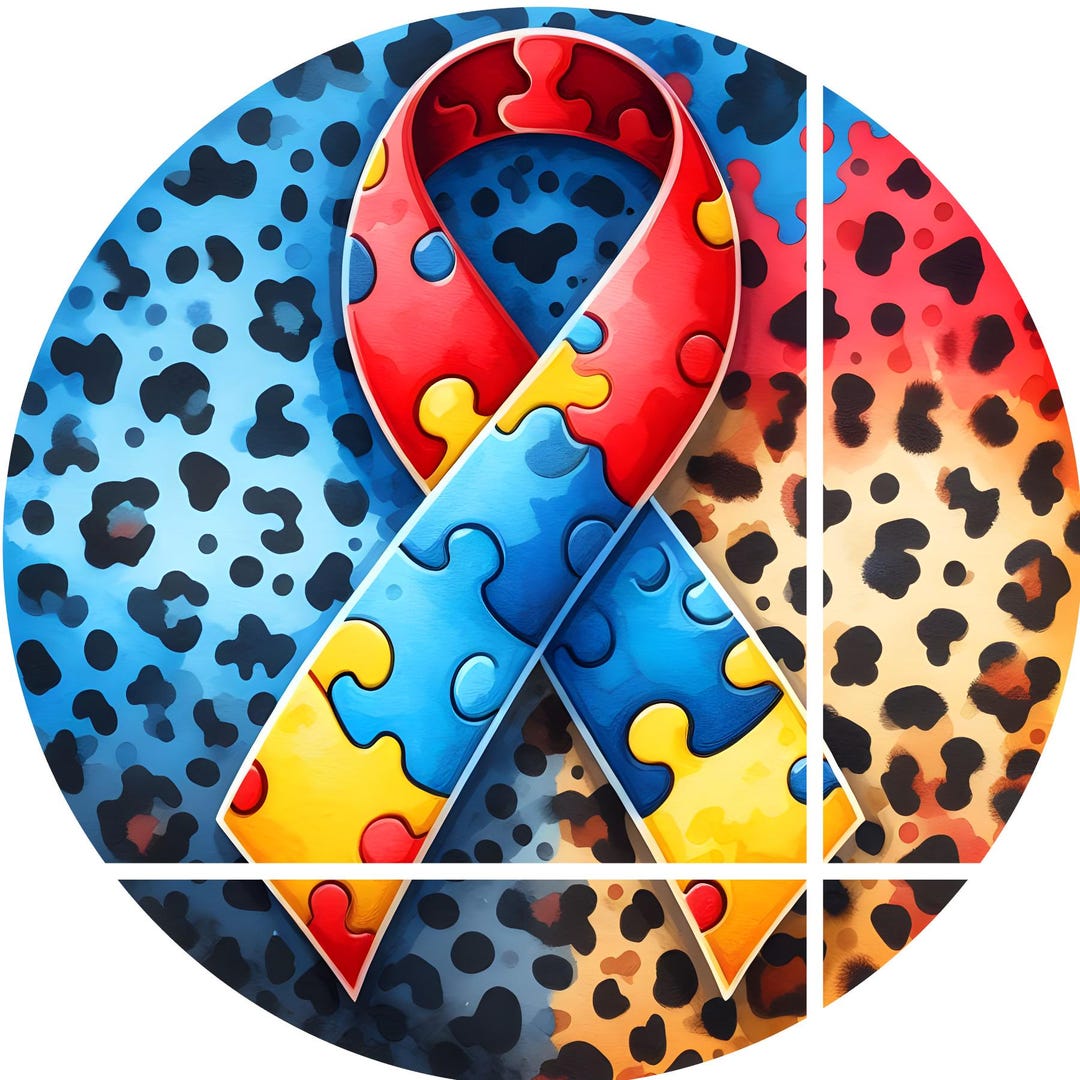 Round Metal Autism Wreath Sign, Awareness Ribbon Sign, Puzzle Pieces ...