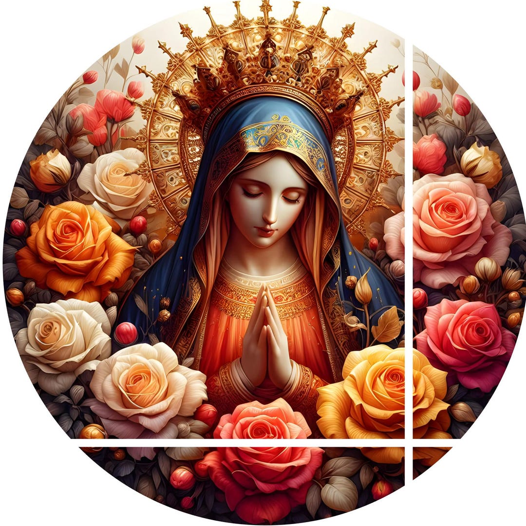 Mary Round Metal Sign, God Reading a Bible Wreath Sign, Wreath Center ...