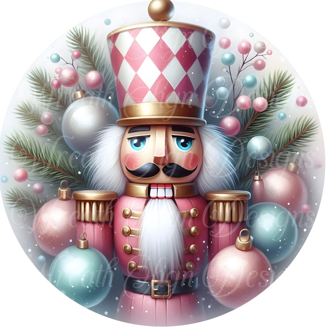 Nutcracker Round Metal Wreath Sign, Pink Nutcracker Holiday Sign ...