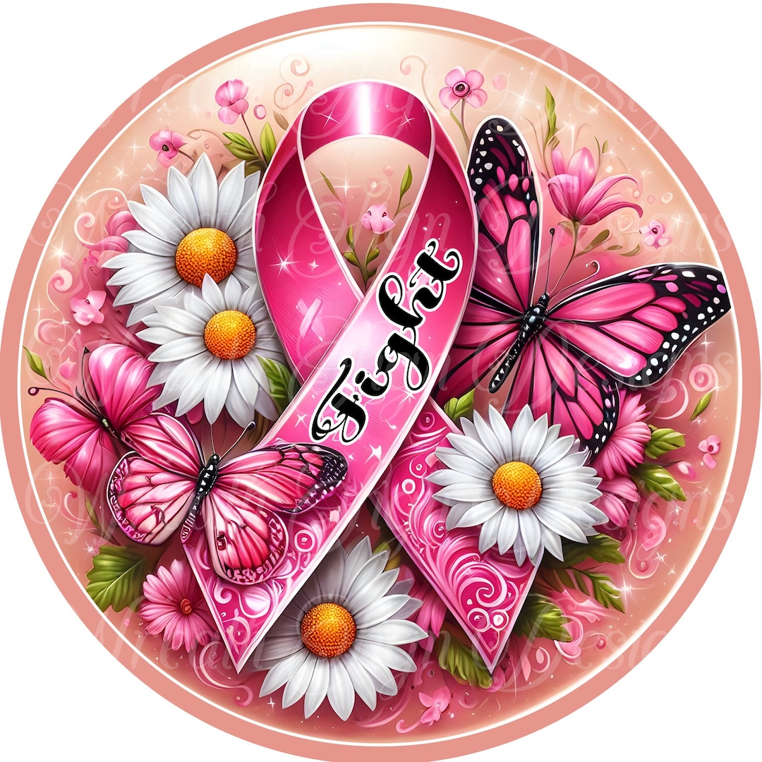 Sublimated Metal Butterfly Cancer Survivor Wreath Sign, Breast Cancer ...