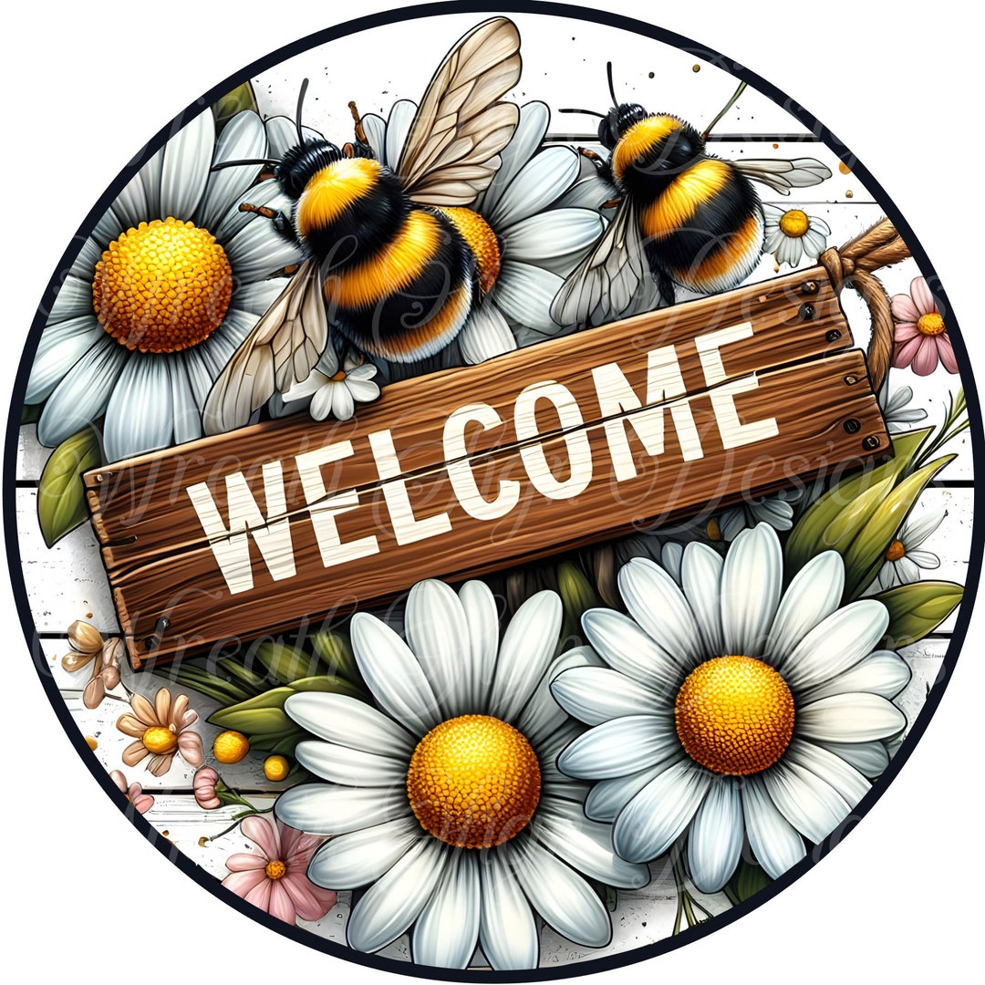 Welcome Door Sign, Bumble Bee, Bee Sign, Bumble Bee Daisy Metal Wreath ...