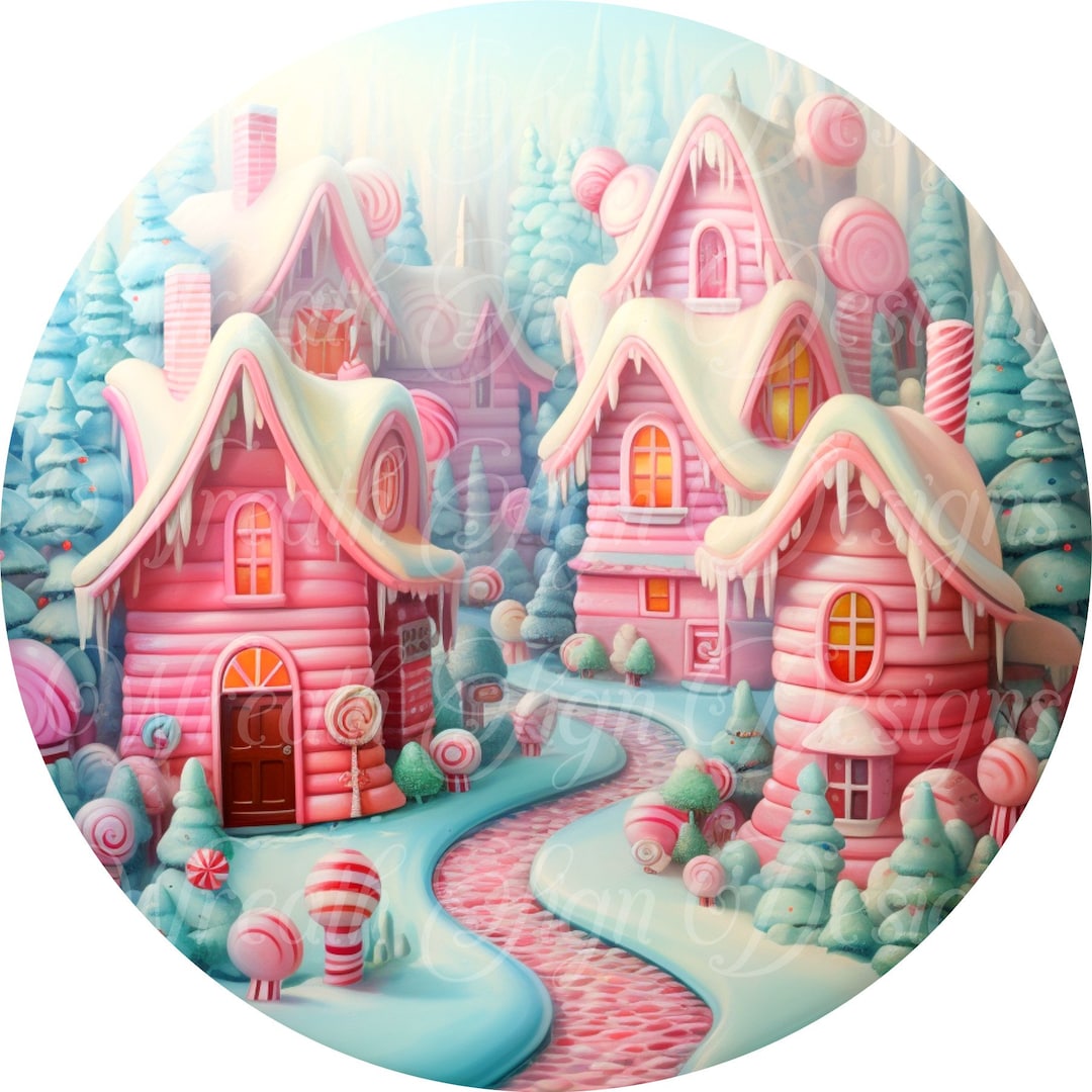 Pink Gingerbread Villiage, Christmas Sign, Gingerbread Land, Wreath ...