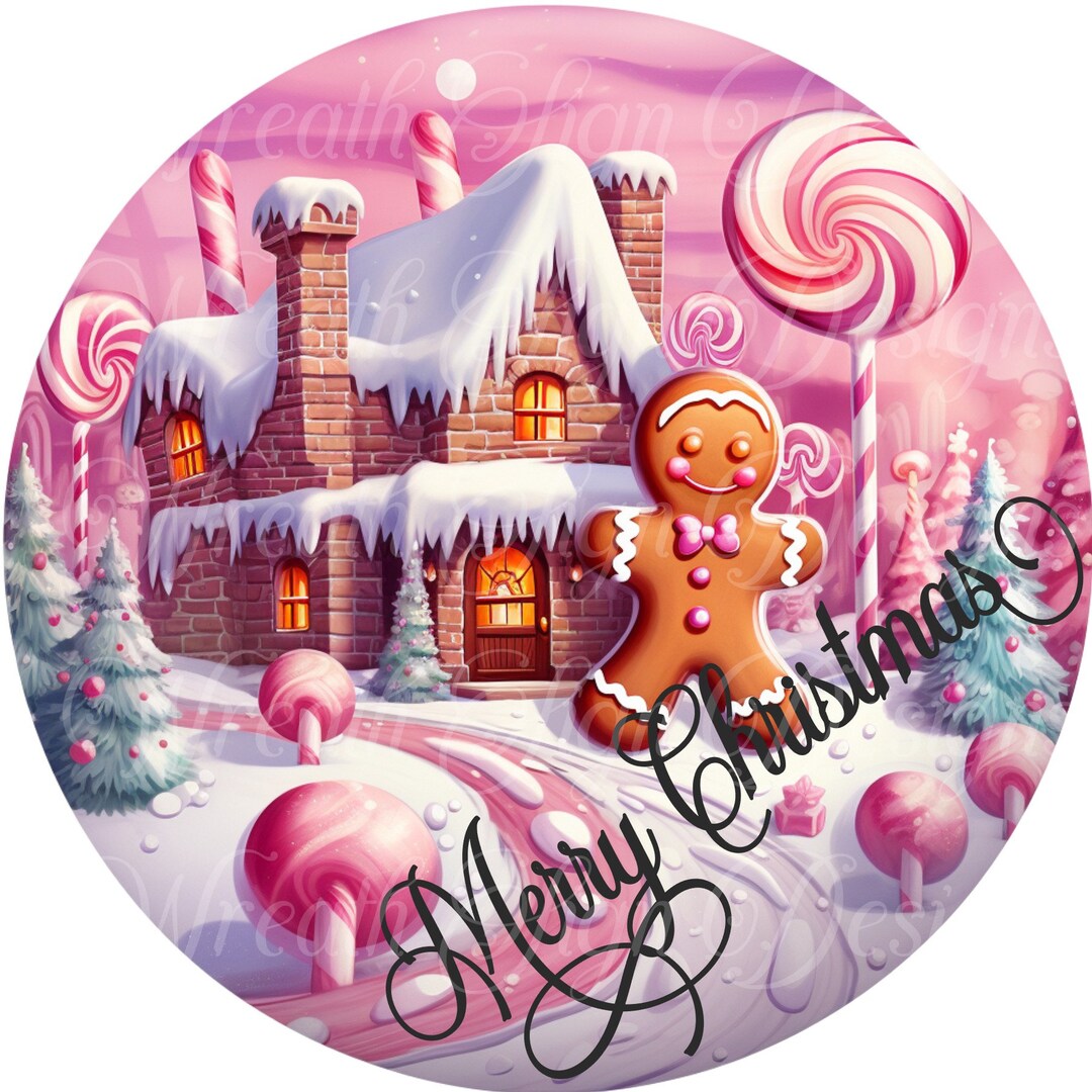 Pink Gingerbread Man in a Gingerbread Village Christmas Sign - Etsy