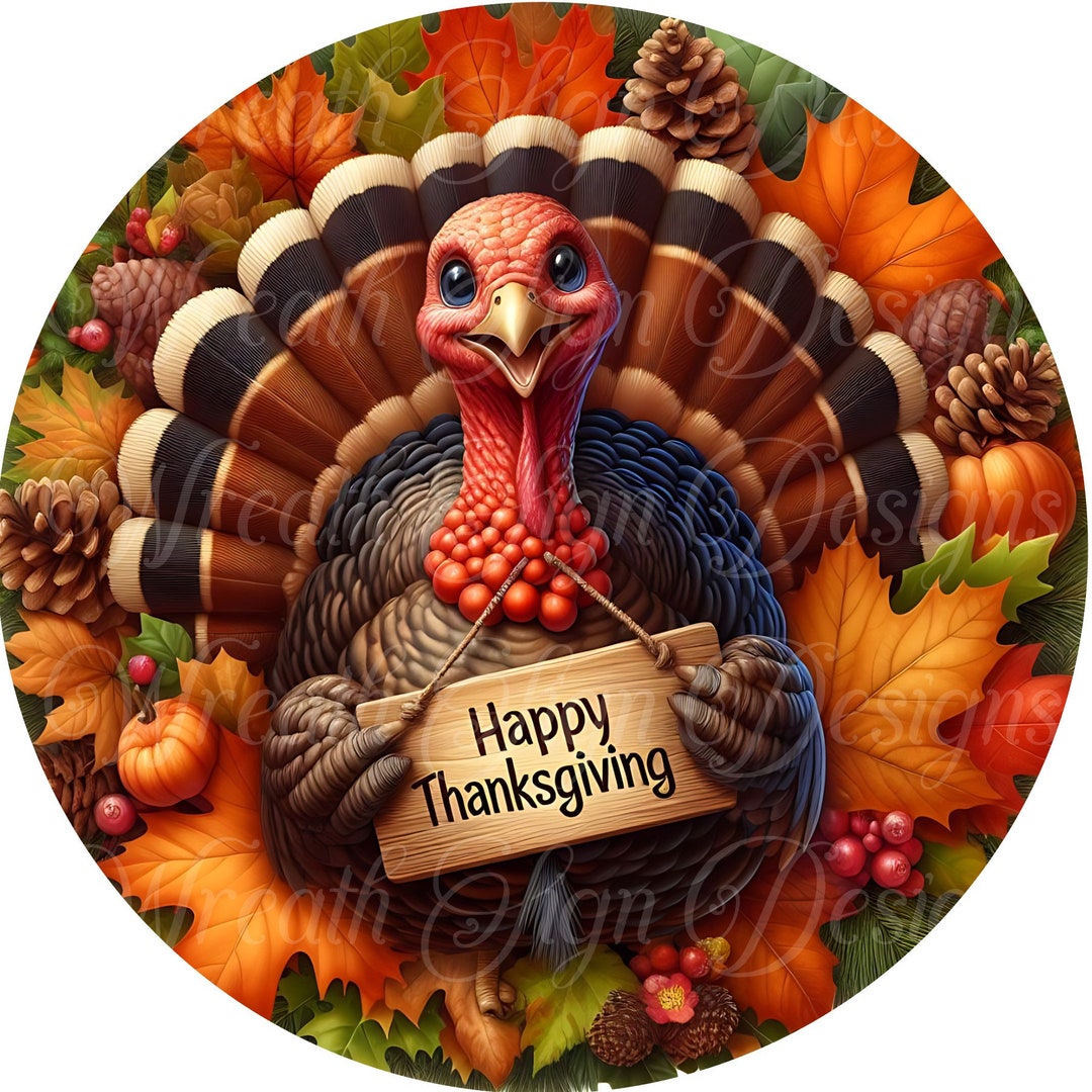 Round Metal Sign, Happy Thanksgiving Fall Turkey Wreath Sign - Etsy