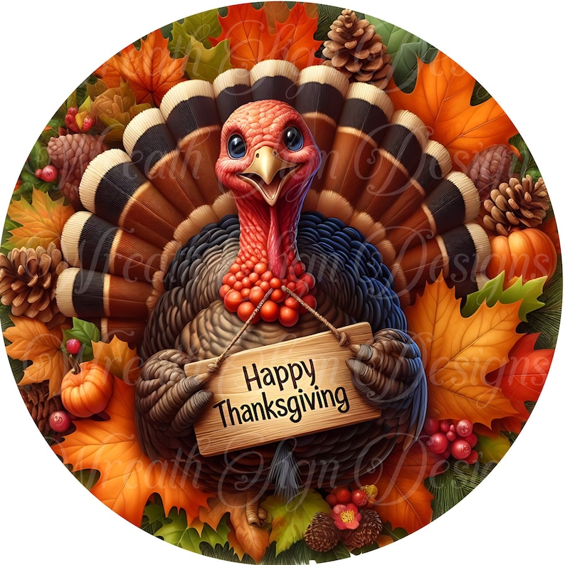 Round Metal Sign, Happy Thanksgiving Fall Turkey Wreath Sign - Etsy